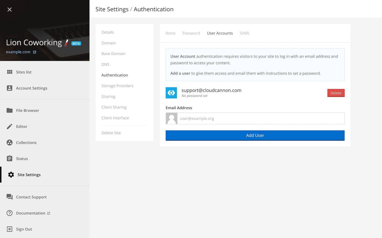 User Accounts | CloudCannon Documentation